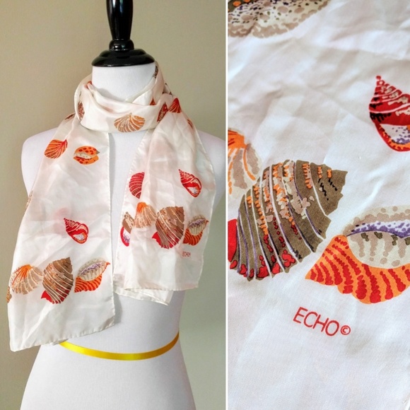 Vintage | Accessories | Vintage Silk Echo Made In Japan Seashells Scarf ...
